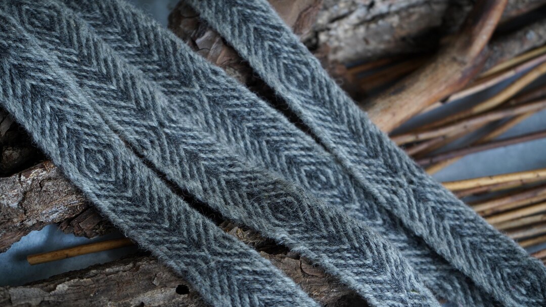 Tablet Woven Belt Made From Undyed Grey Wool / Arrow and Diamond ...