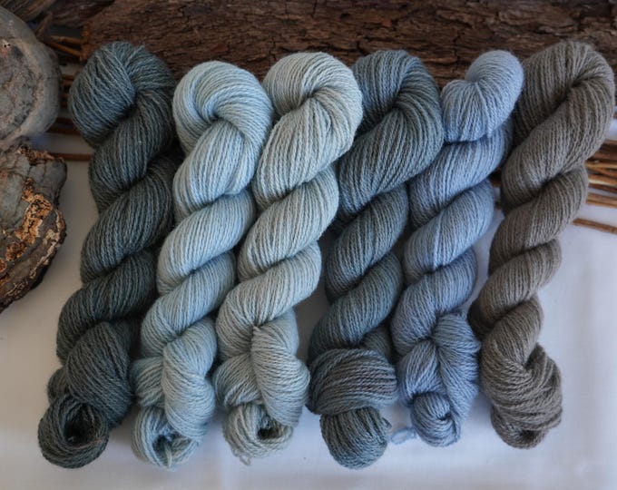 Woad Dyed Wool Yarn Pack in Blue Shades / 300 Grams, Fingering Weight ...