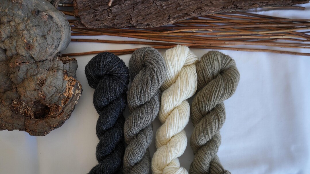 Naturally Dyed Wool Yarn Set "granite Peaks" in White, Black, and ...