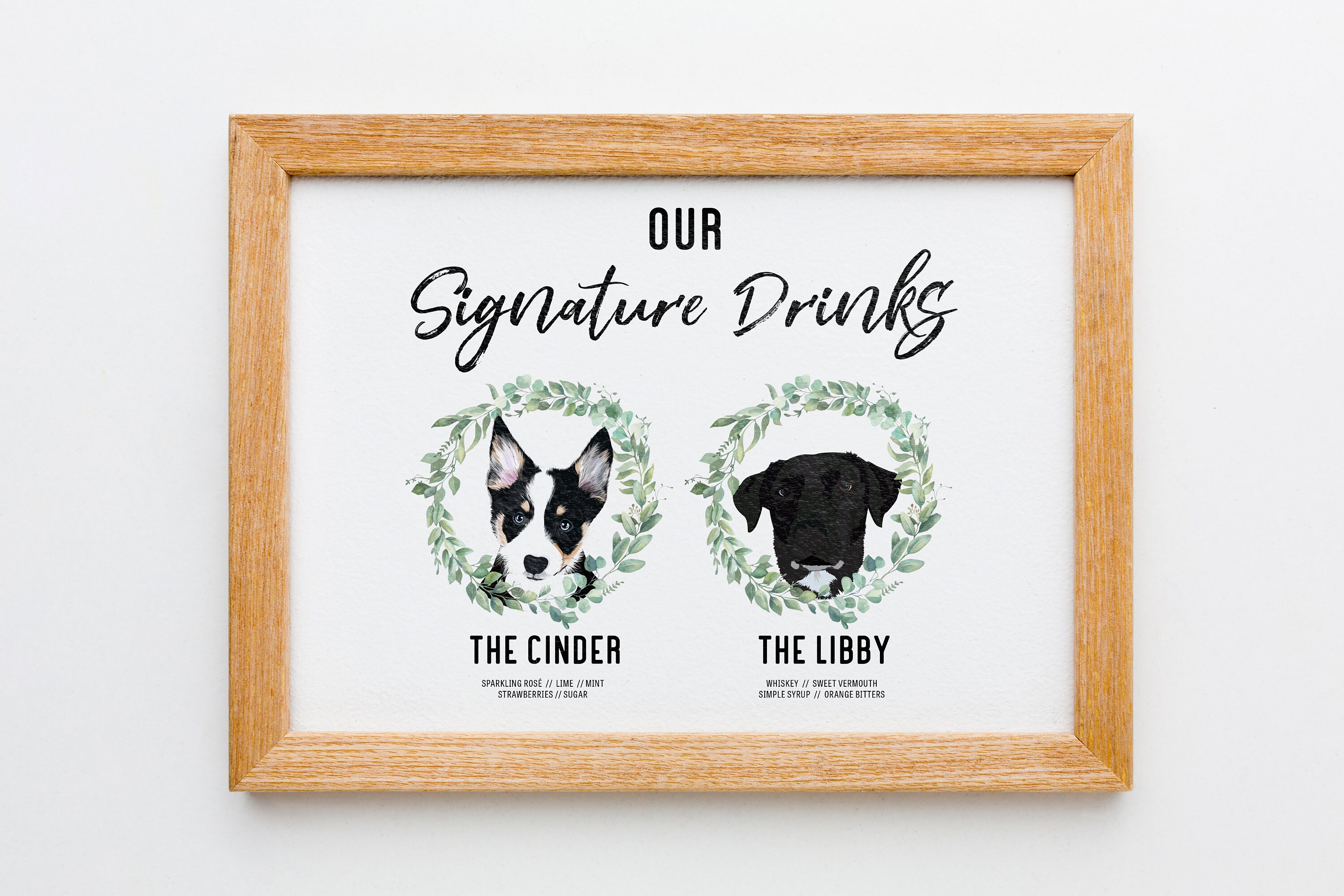 Pet Signature Drink Menu, Custom Pet Portrait, Pet Portraits, Wedding ...