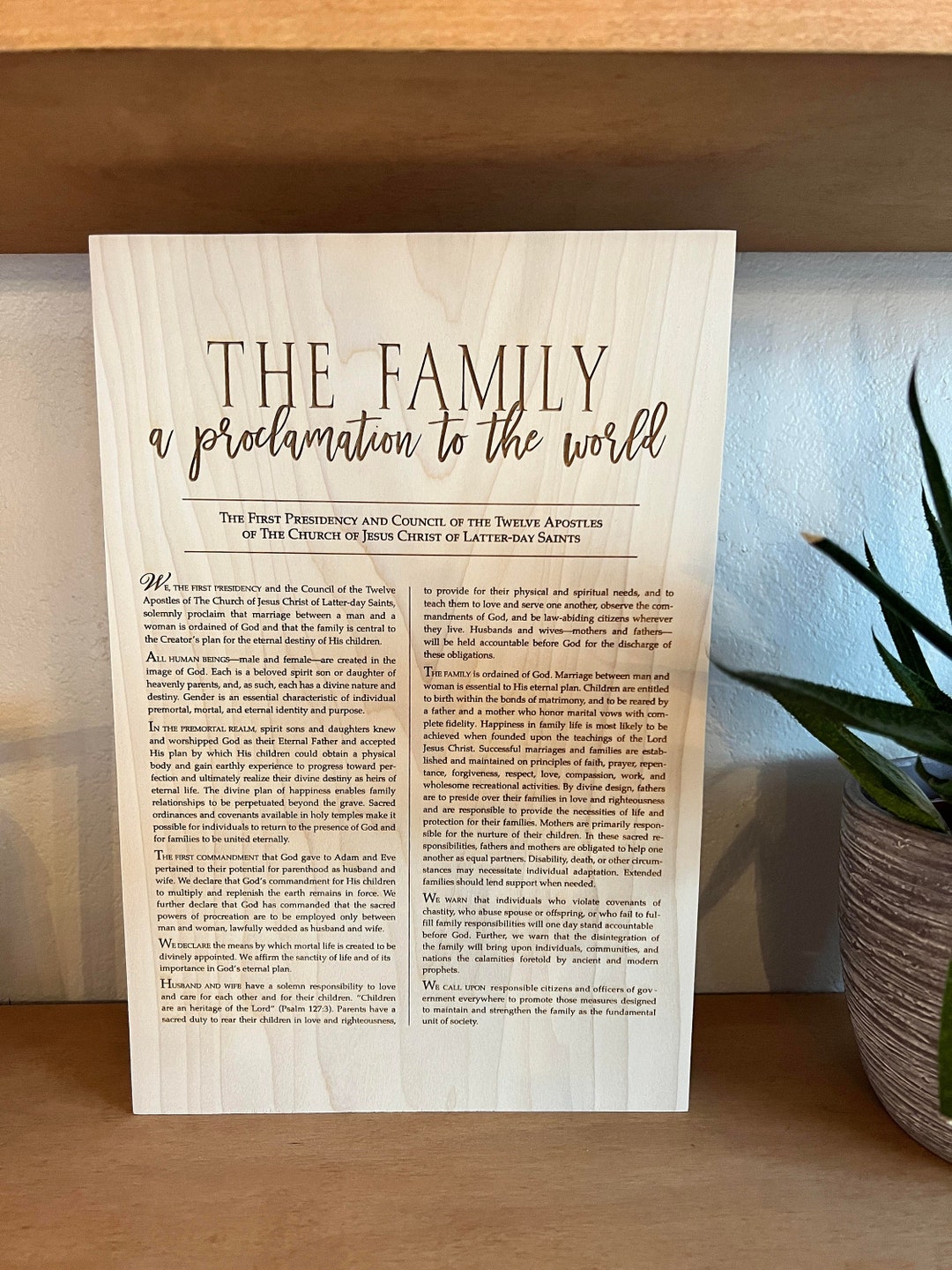 The Family Proclamation a Proclamation to the World, Wood Engraved ...
