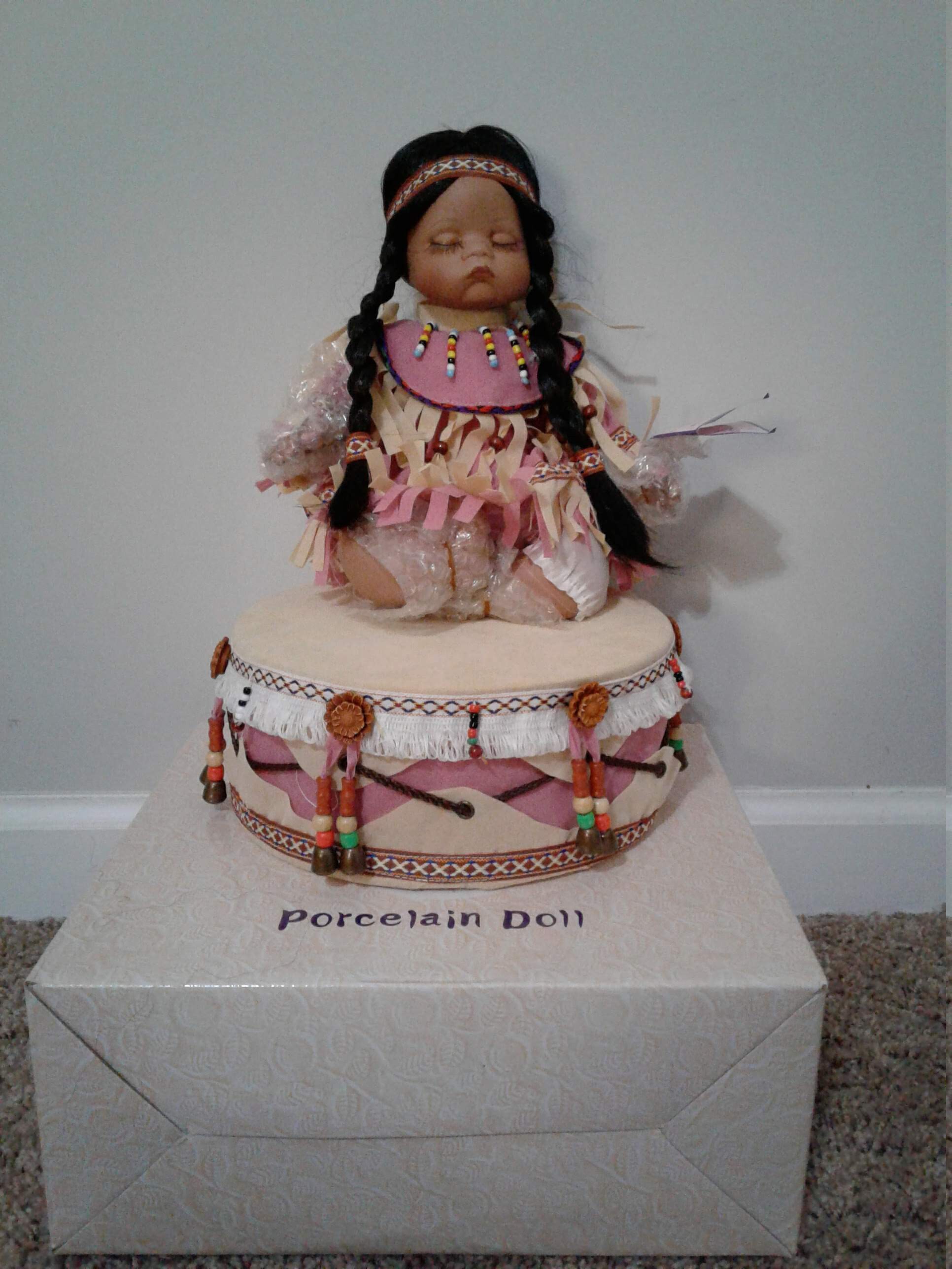 Goldenvale Collection American Indian Porcelain Doll With Matching Drum ...