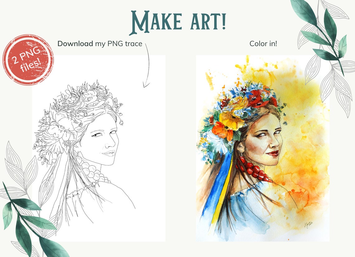 Ukraine Digital Coloring Page Traditional Ukrainian Girl | Etsy