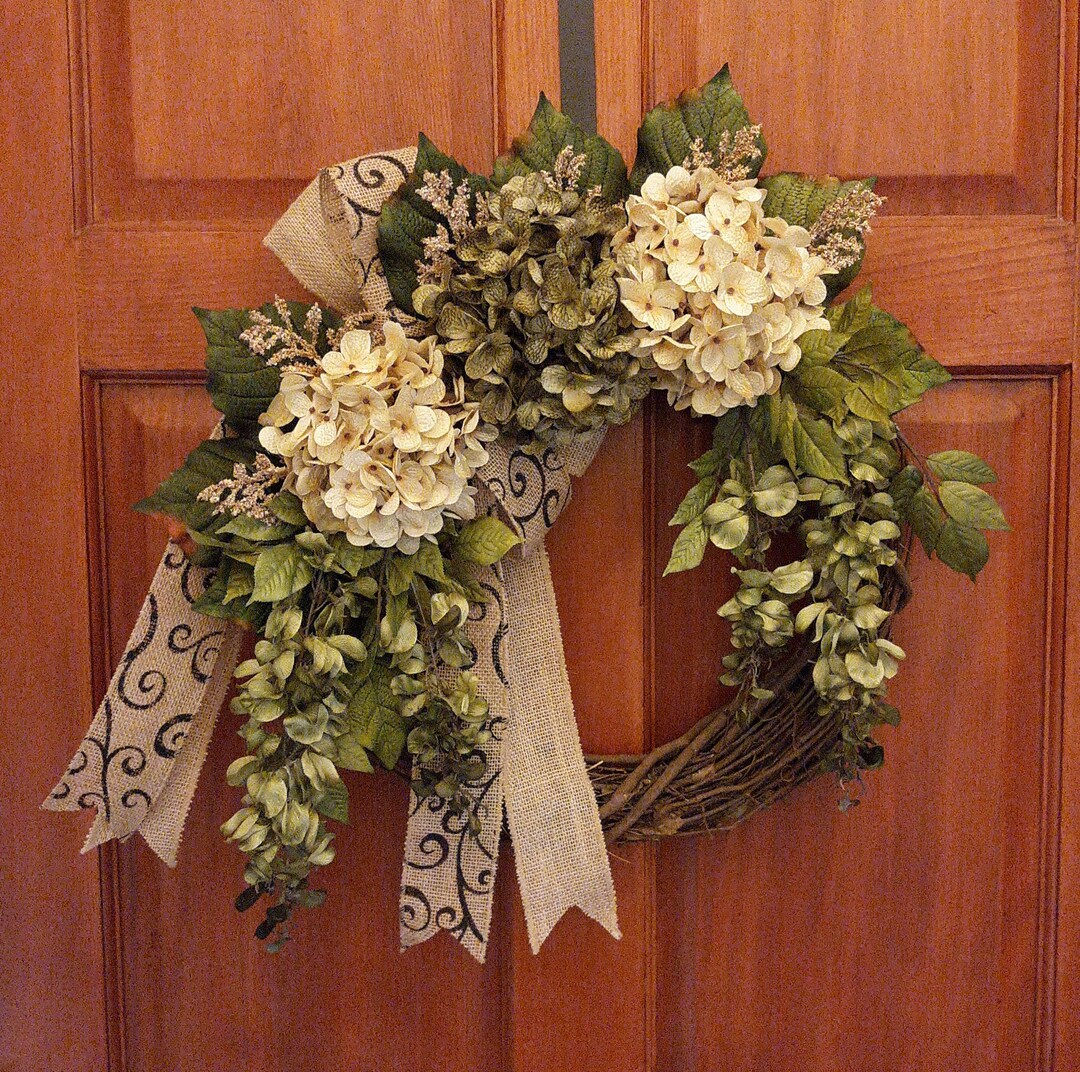 Everyday Door Wreath, Summer Green Wreath, Year Round Hydrangea Wreath ...