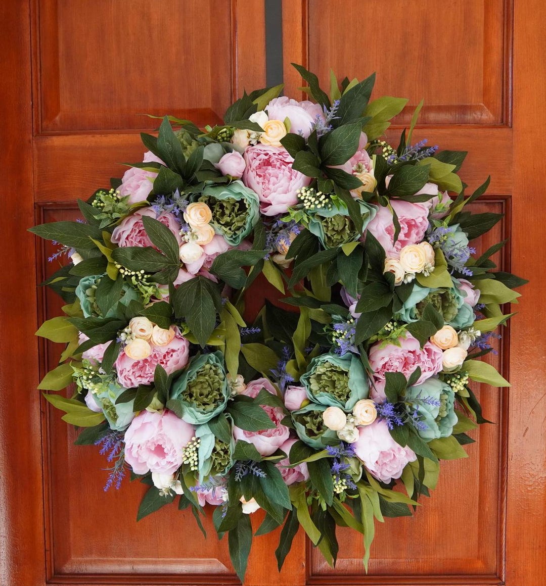 Farmhouse Year Round Front Door Grapevine Wreath - Hydrangea Wired ...