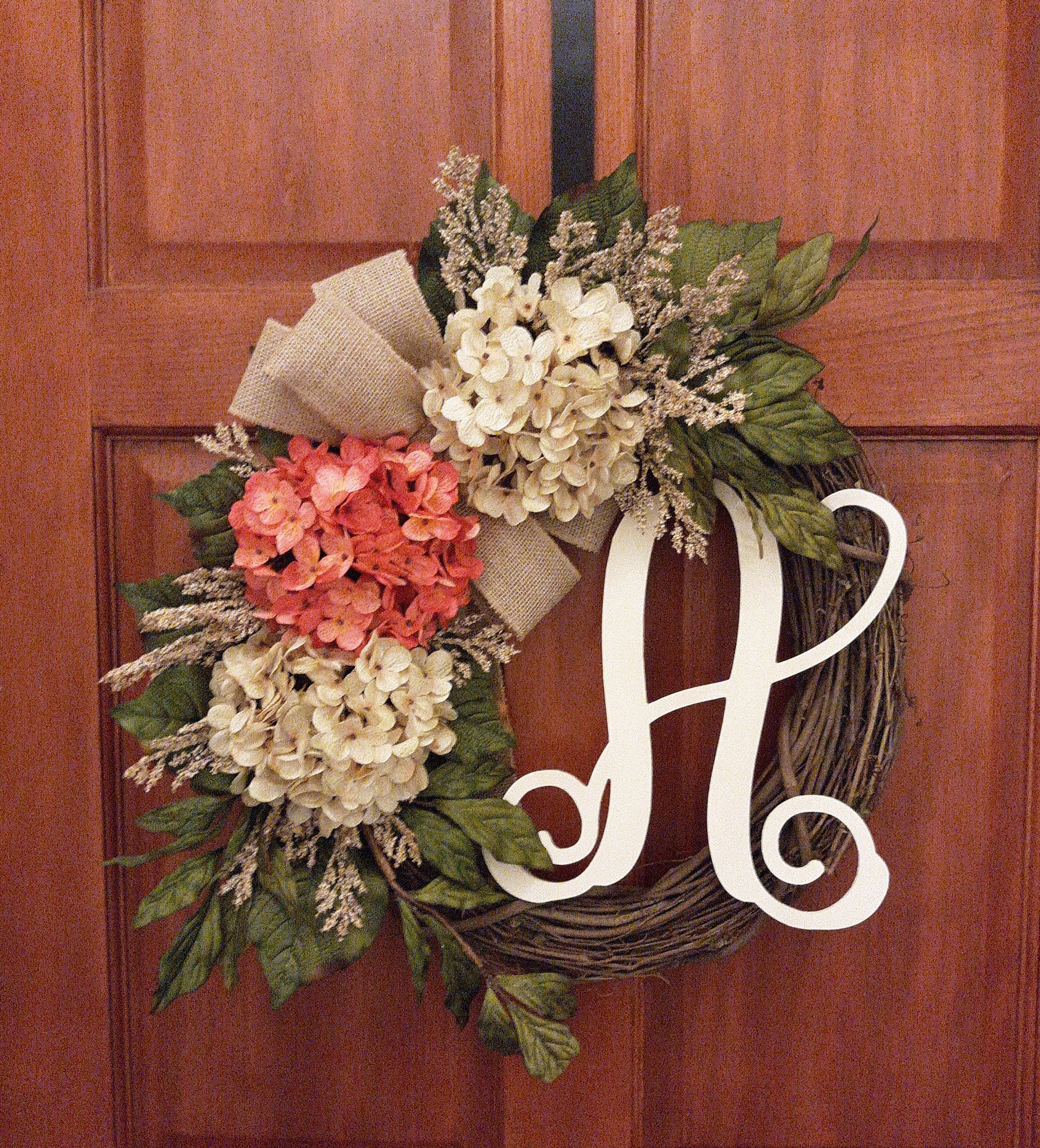 All Season Door Wreath, Front Door Wreath, Pink Hydrangea, Everyday ...
