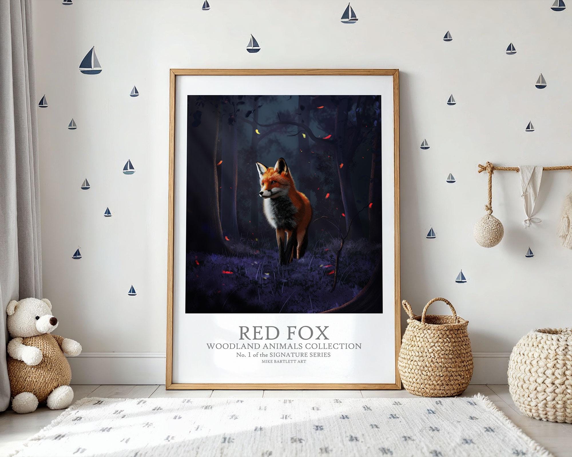 Red Fox Art Poster Unframed– Hand-drawn Woodland Wildlife Illustration ...
