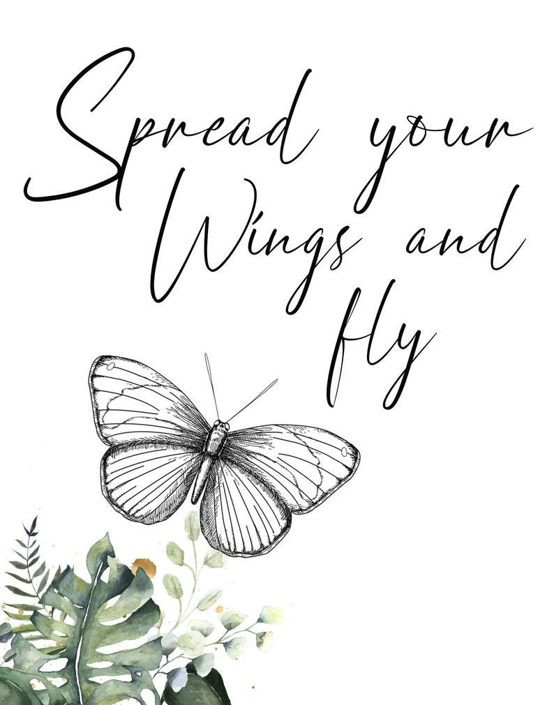 Spread Your Wings & Fly Digital Print Inspirational Quote Greenery ...