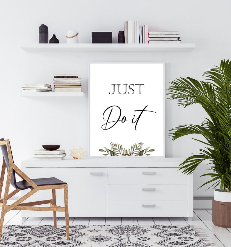 JUST DO IT Poster Minimal Line Art Greenery Print Good Vibes Just Do It ...