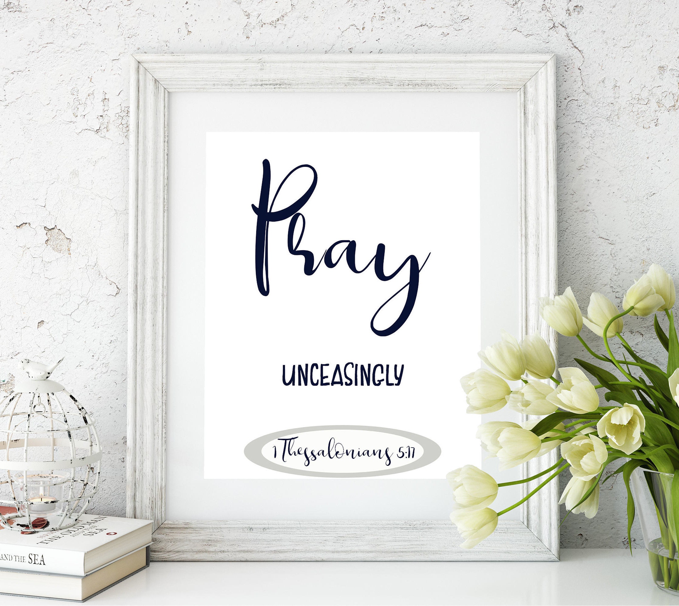 Pray Unceasingly Verse Digital Bible Verse Black/White | Etsy