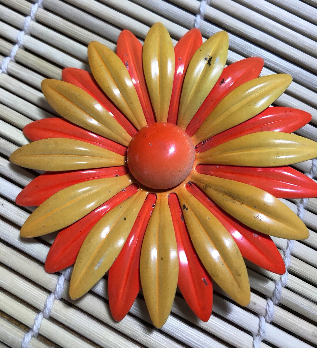 Mod Large 60's Bright Painted Metal Flower Brooch - Etsy