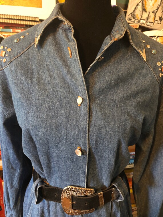80’s Western Style Studded Denim Dress by Studio Ease - Gem