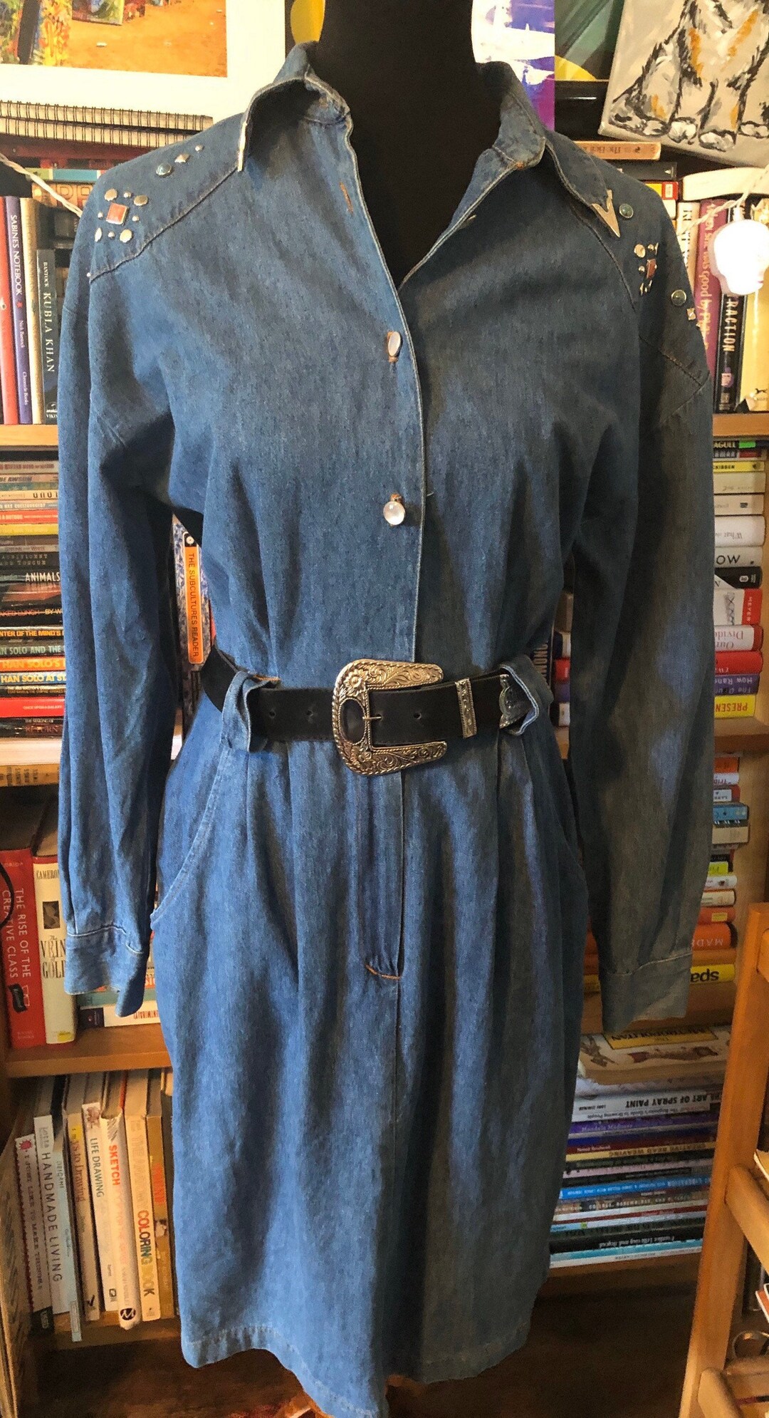 80’s Western Style Studded Denim Dress by Studio Ease - Etsy