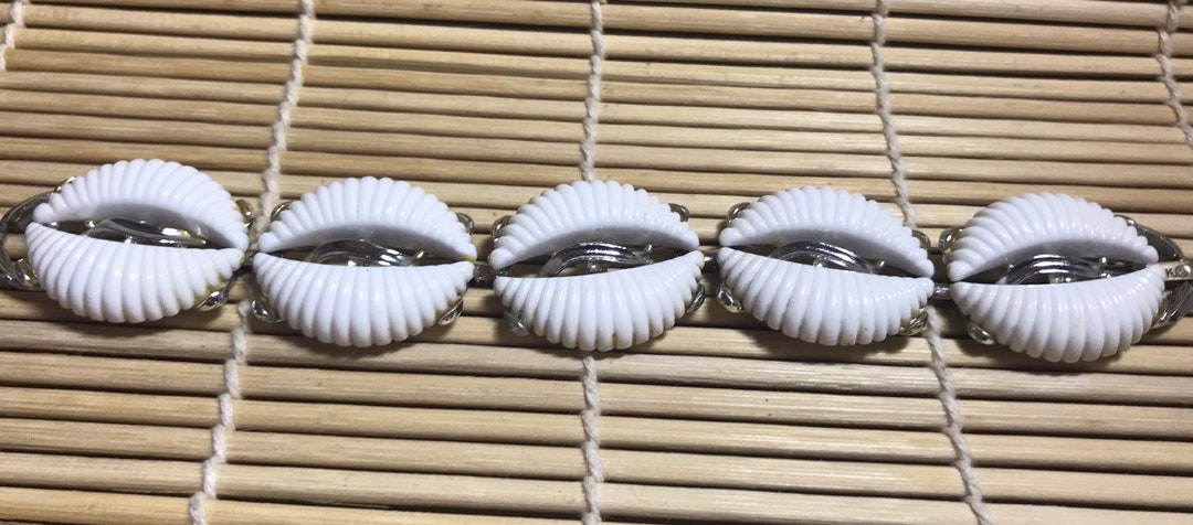 60's BSK Thermoset Silver Tone and White Plastic Bracelet - Etsy