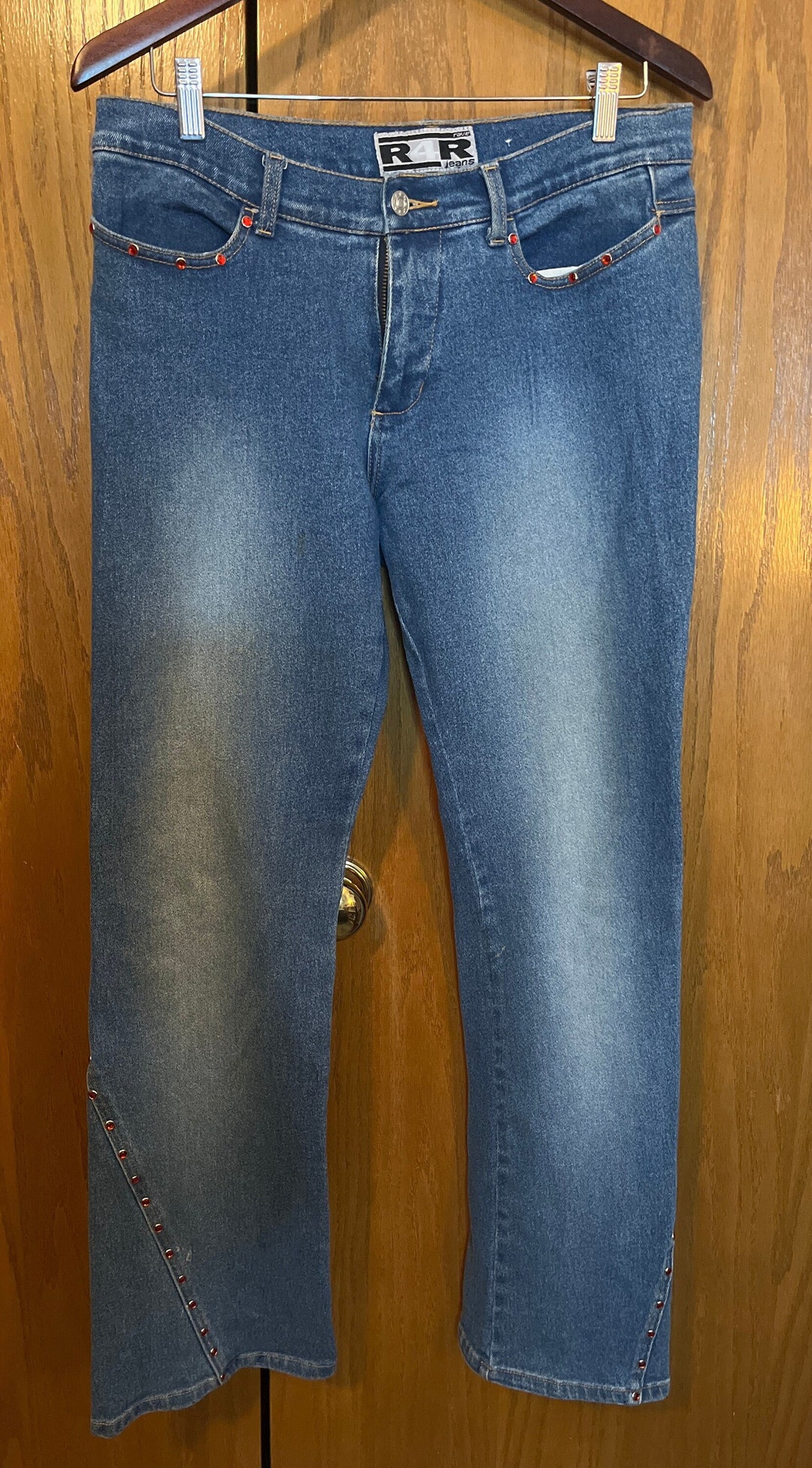 90’s Rave Brand R4R Rhinestone Flare Jeans - Etsy