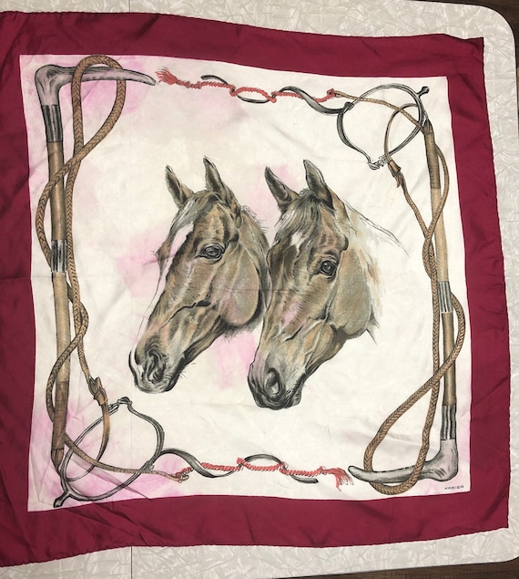 Equestrian Theme Hand Rolled and Stitched Scarf Brown… - Gem