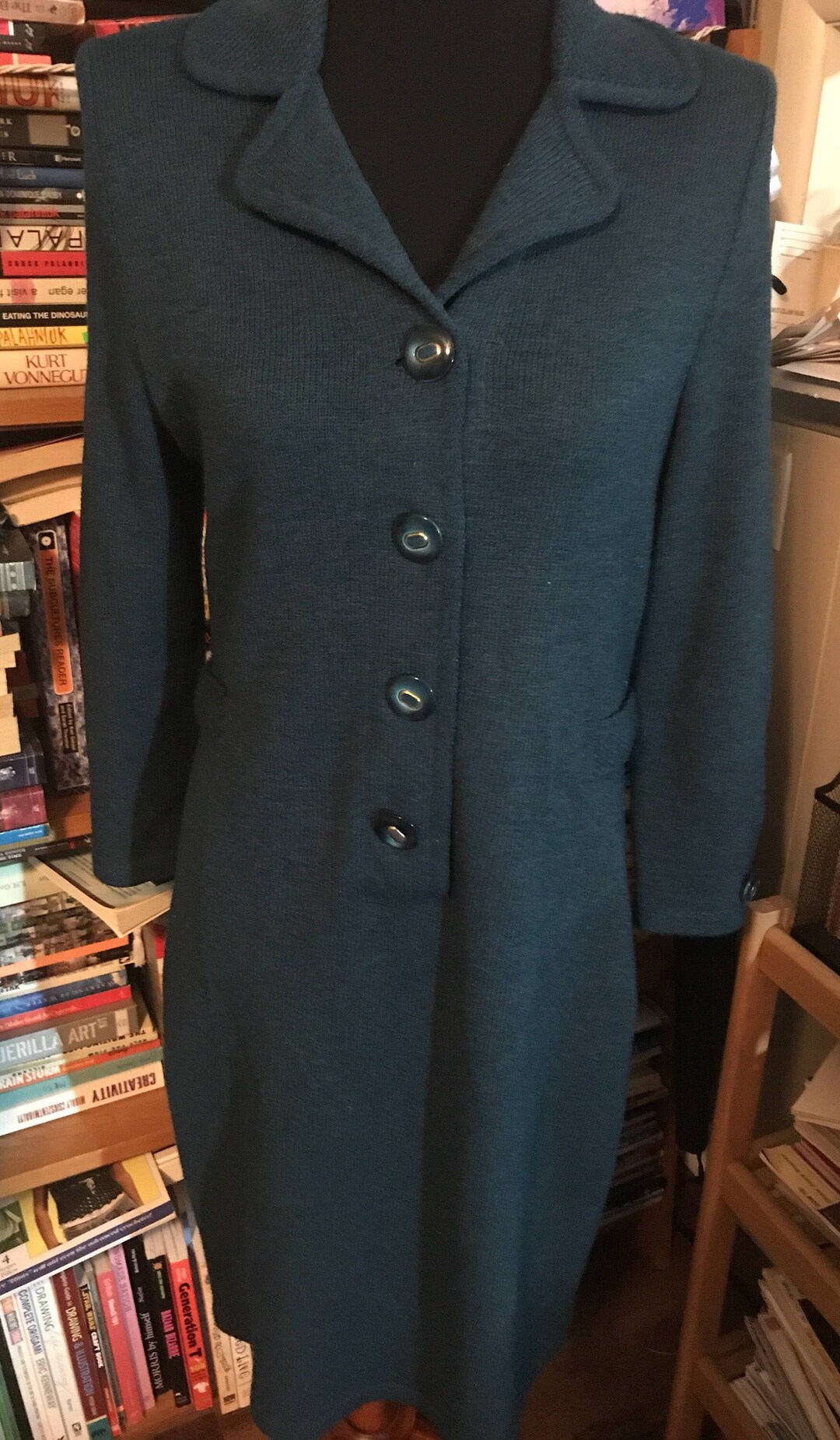 1980's Antonella Preve Blue Green Button Front Sweater Dress - Etsy