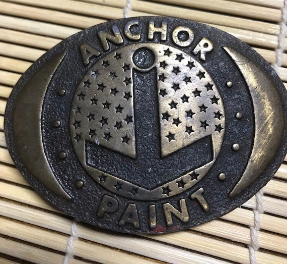 70's Anchor Paint Brass Belt Buckle - Gem