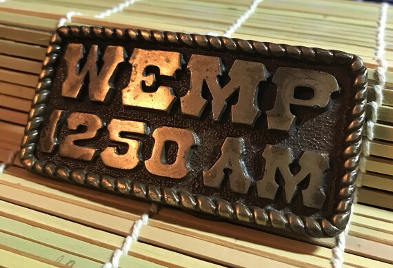 1977 WEMP 1250 AM Heavy Rectangular Brass Belt Buckle… - Gem
