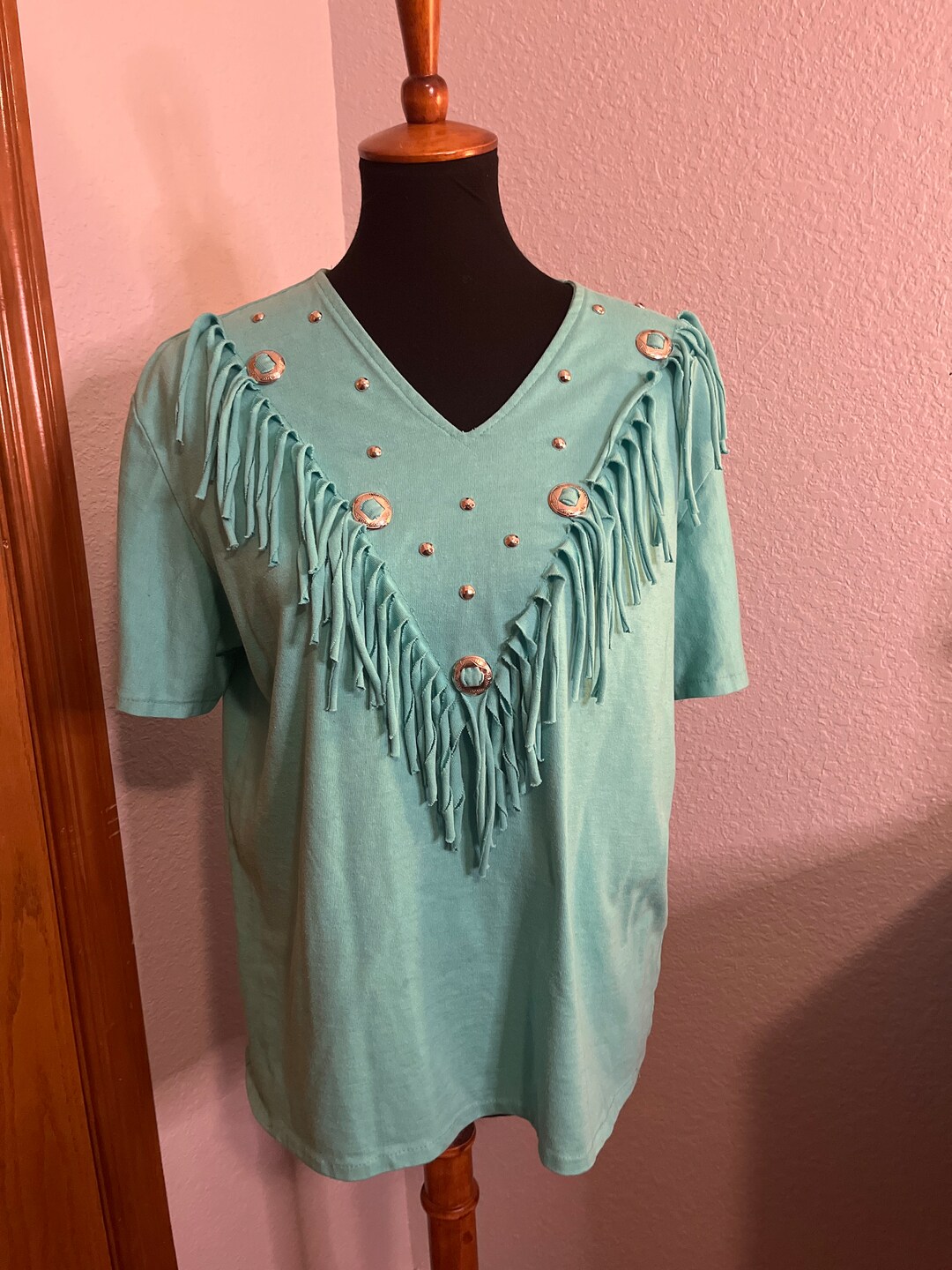 80’s Fringed T-shirt With Concho Accents - Etsy