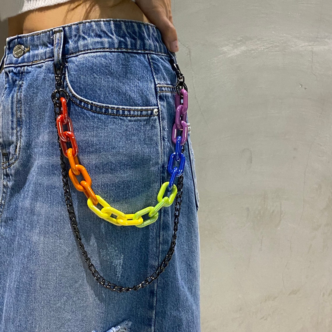 Iridescent Rainbow Chunky Chain Waist Belt Acrylic & Metal - Etsy