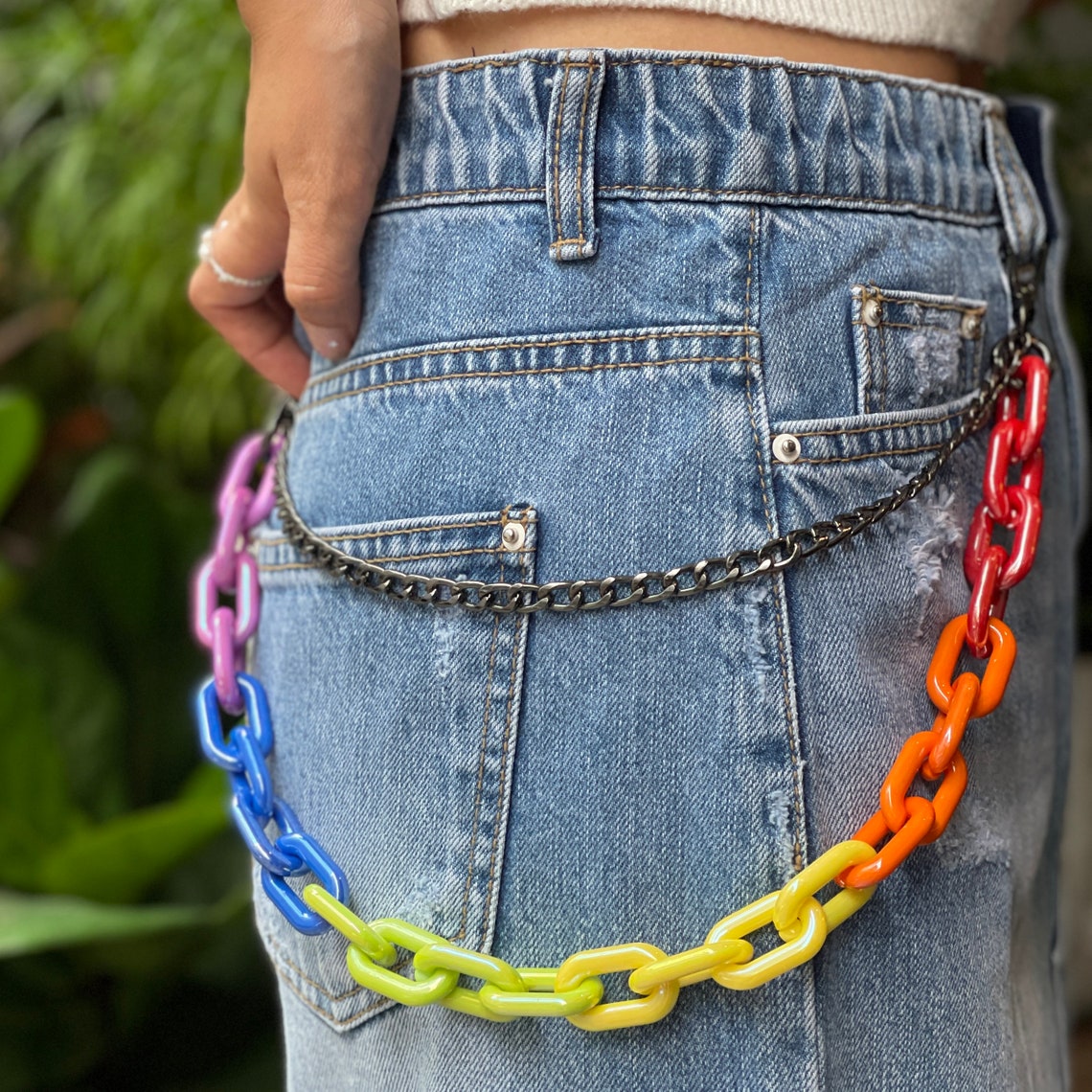 Iridescent Rainbow Chunky Chain Waist Belt Acrylic & Metal - Etsy