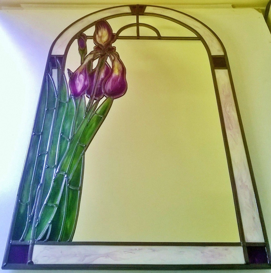 An Art Nouveau ~ Tiffany Inspired Stained Glass Effect, Leaded Iris ...