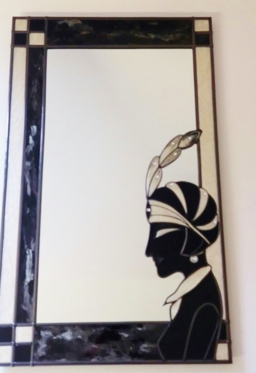 A Bespoke 1920s Art Deco Style Flapper. A Leaded 30x50cm Mirror in ...