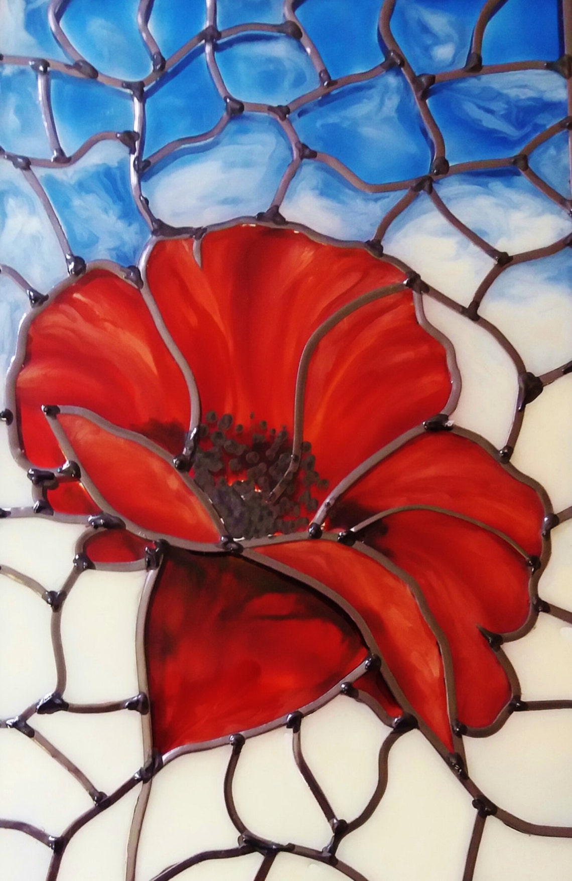 Stained Glass Effect Poppy Panel 20 X 50 Cm - Etsy UK