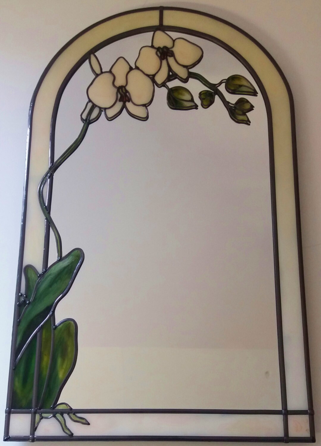 An Art Nouveau ~ Tiffany Style Inspired Poppy, Arched Mirror. Leaded ...