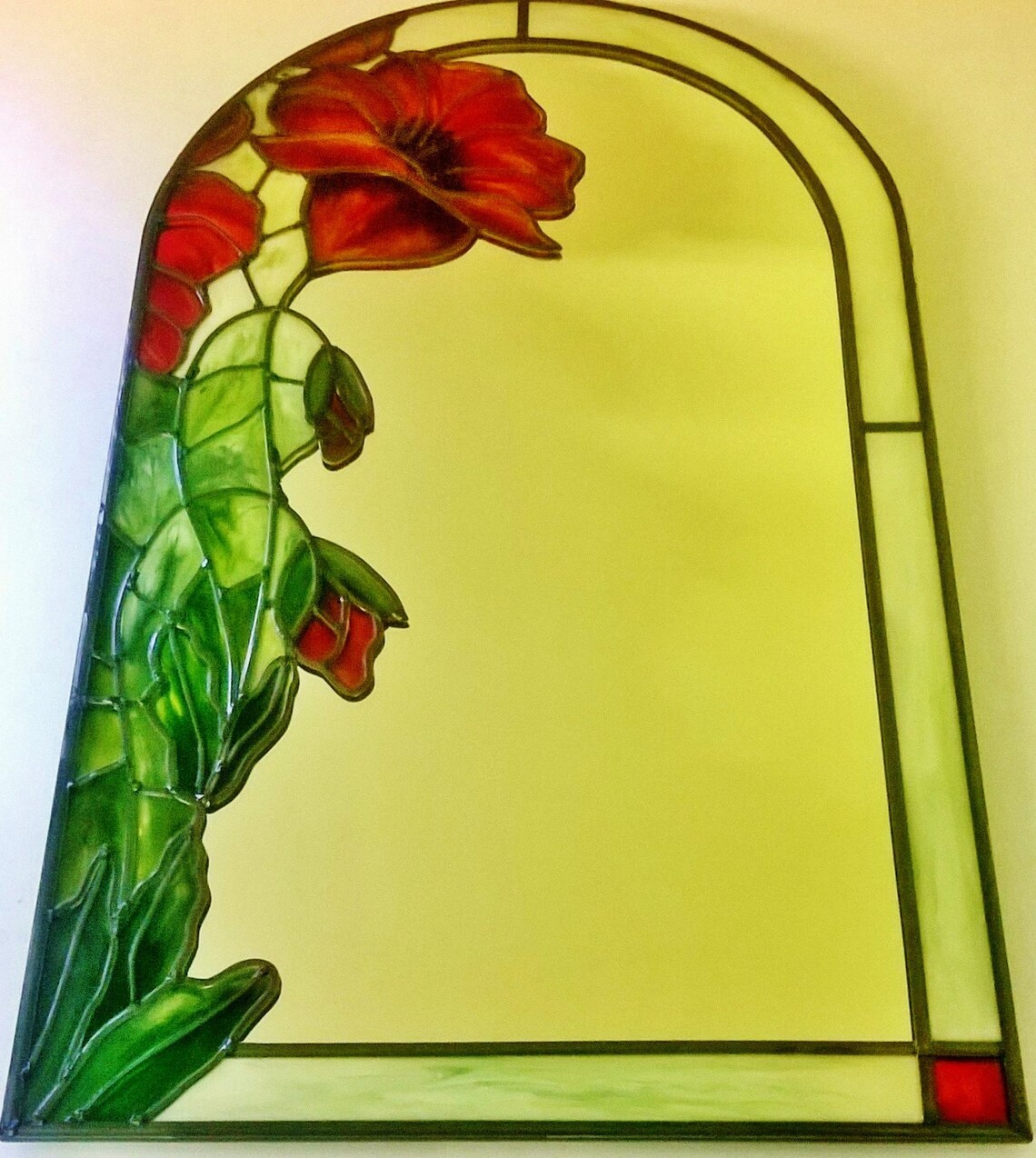 A Bespoke Art Nouveau ~ Tiffany Inspired Yellow Freesia Leaded Arched ...