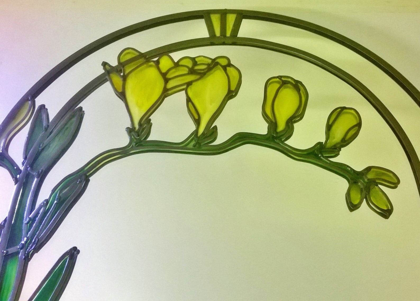 A Bespoke Art Nouveau ~ Tiffany Inspired Yellow Freesia Leaded Arched ...