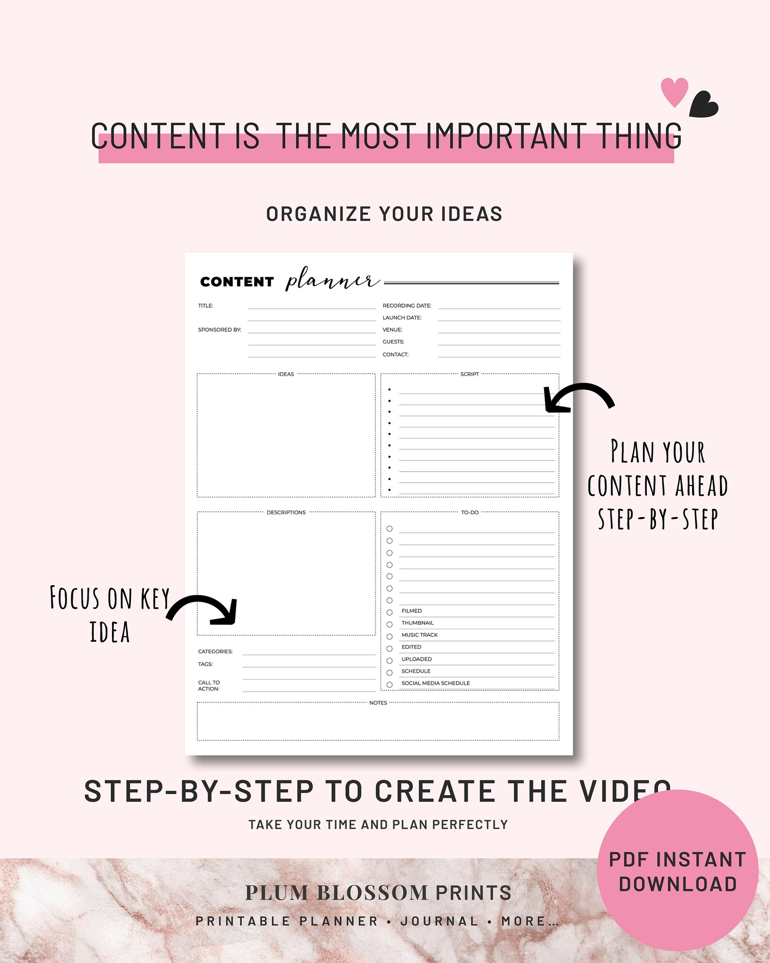 Youtube Planner Printable, Vlog and Video Organizer, Weekly Youtube ...