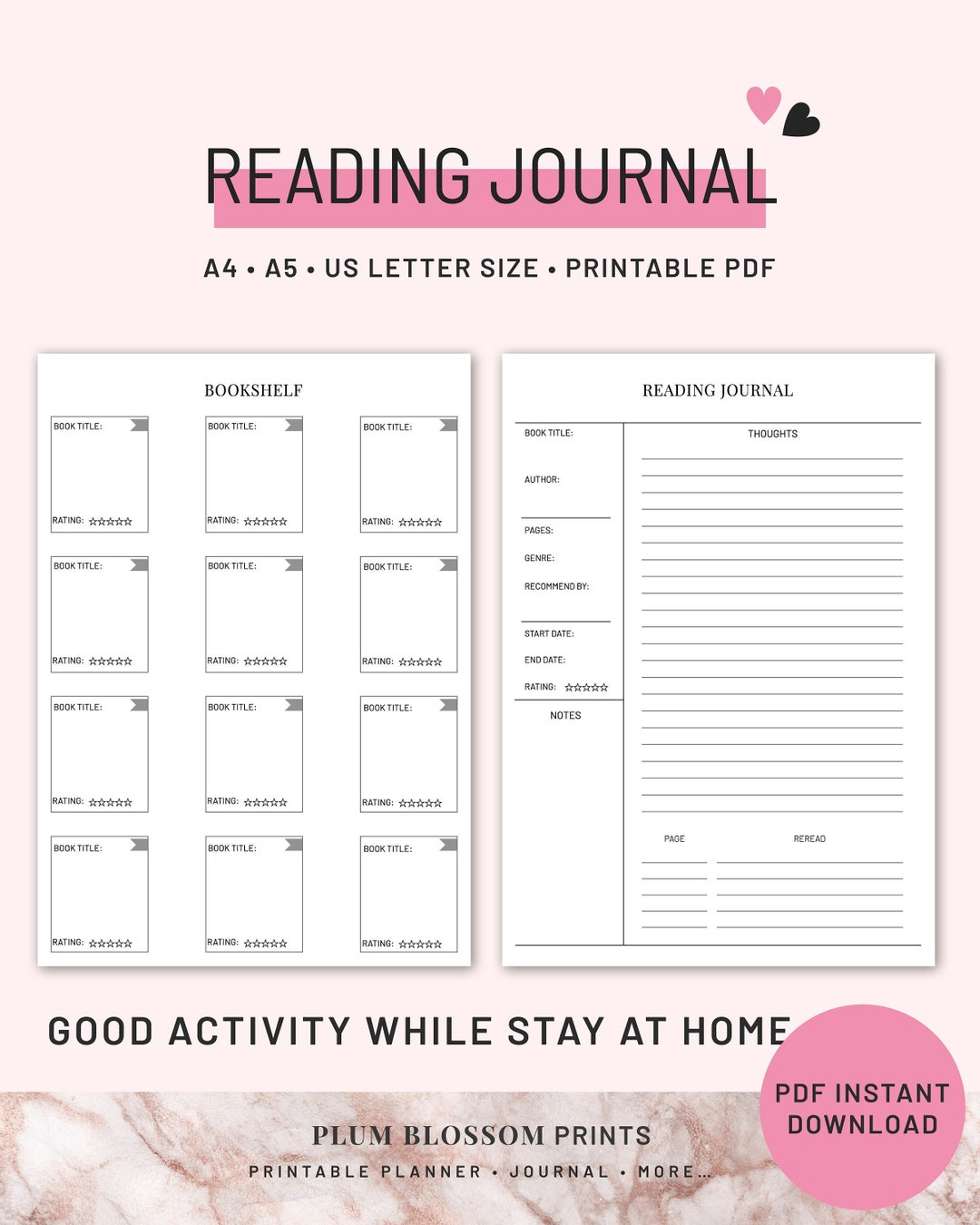 Reading Journal Printable, Reading List, Reading Log, Reading Wishlist ...