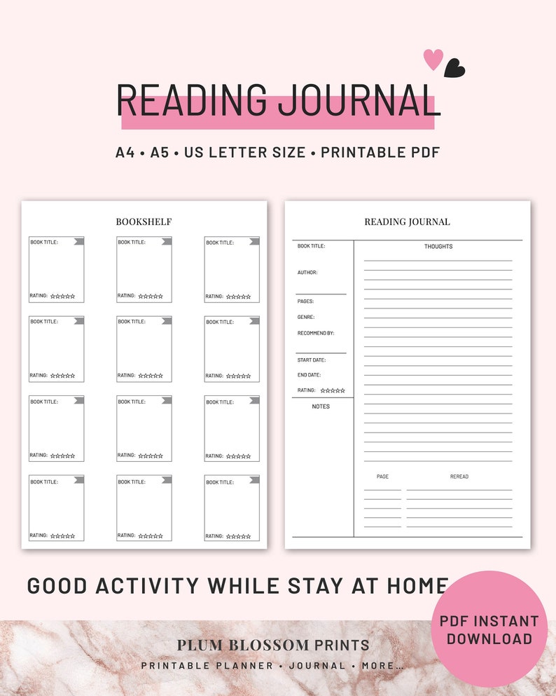 Reading Journal Printable, Reading List, Reading Log, Reading Wishlist ...