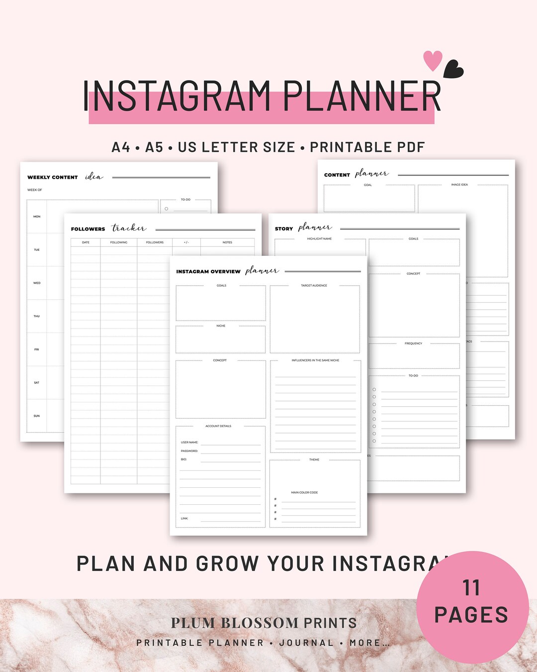 Instagram Planner Printable, IG Planner, Social Media Planner, Start ...