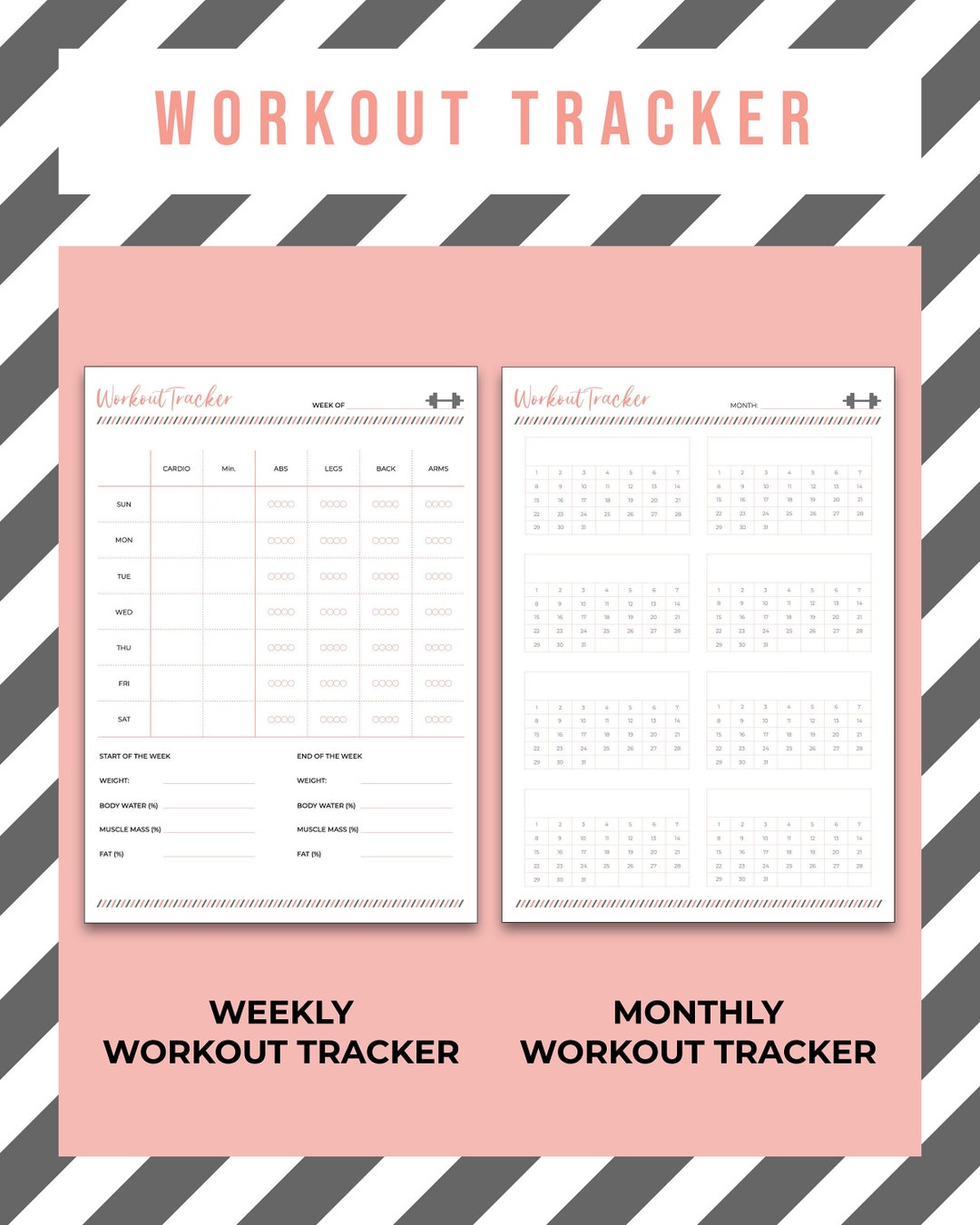 Workout Tracker, Monthly Workout Planner, Weekly Workout Tracker ...