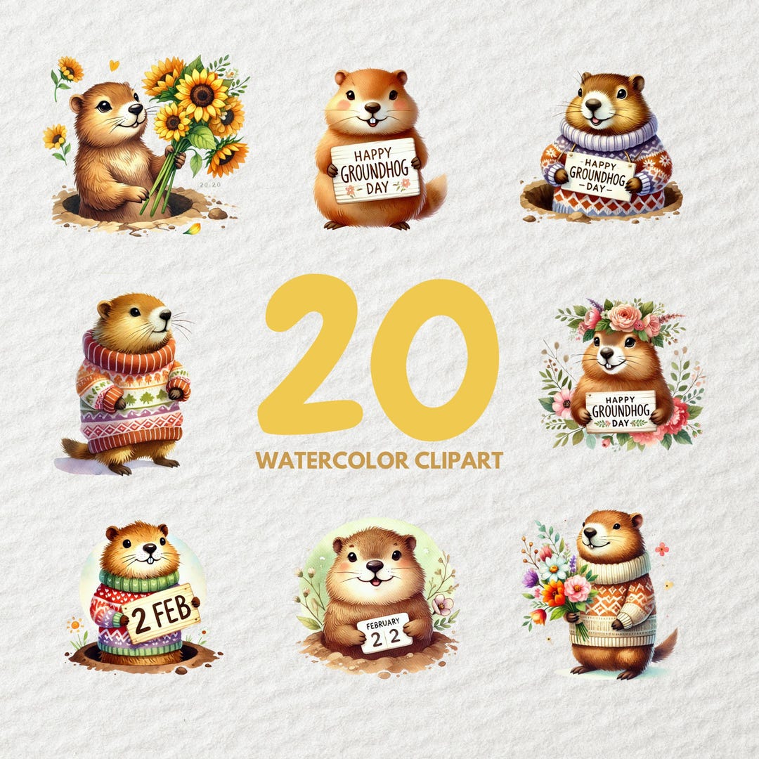 Groundhog Day Png Watercolor Clipart. Cute Animal Png. Spring Welcoming ...