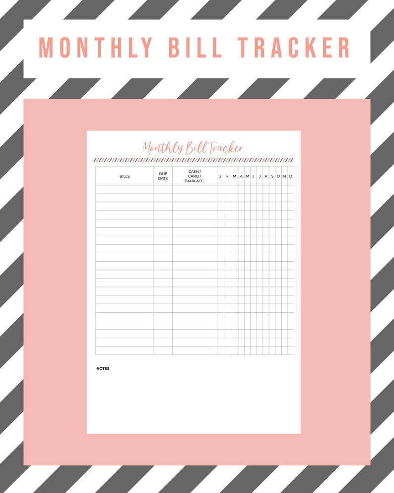 Monthly Bill Tracker Printable, Recurring Bill Tracking, Monthly Bill ...