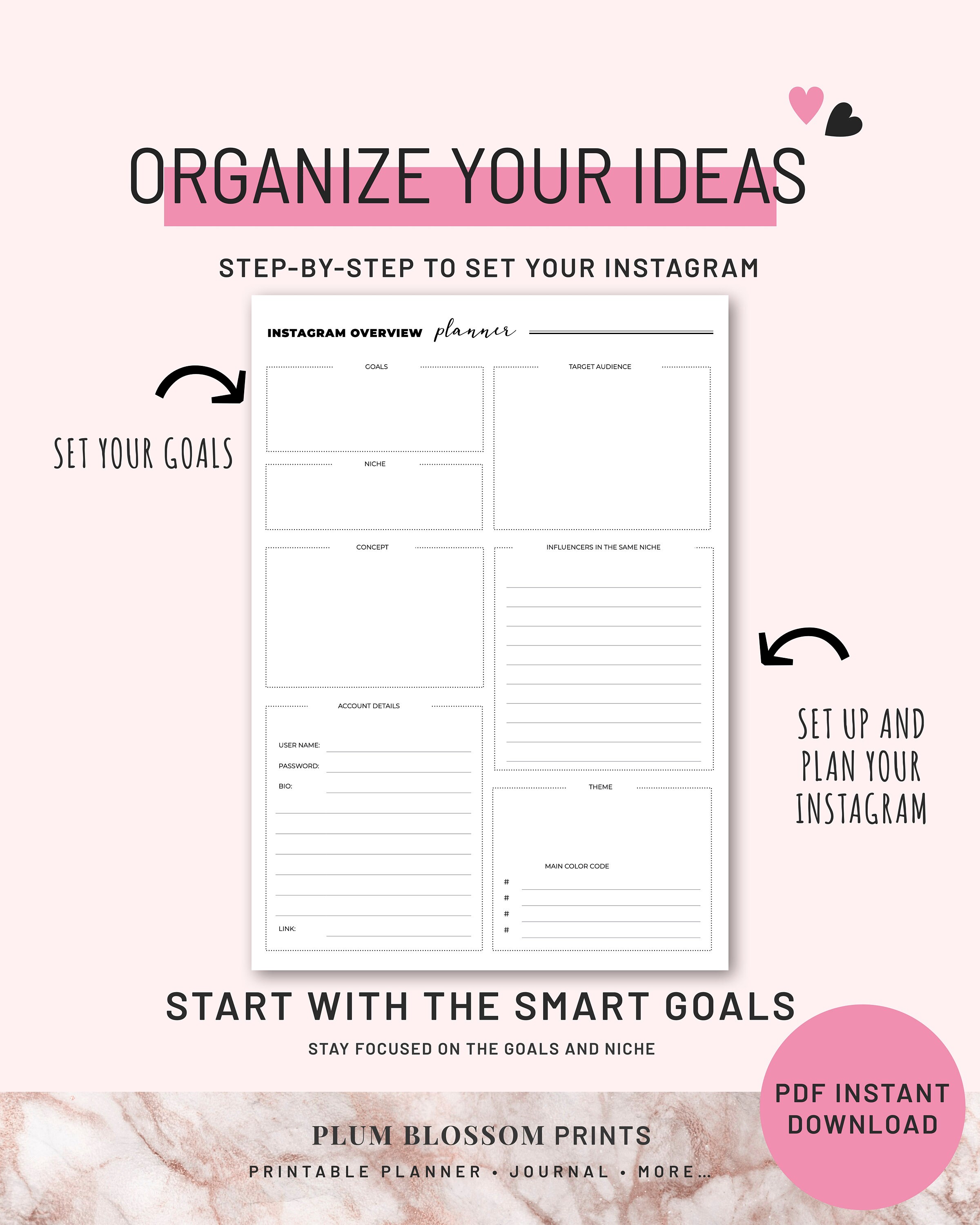 Instagram Planner Printable, IG Planner, Social Media Planner, Start ...
