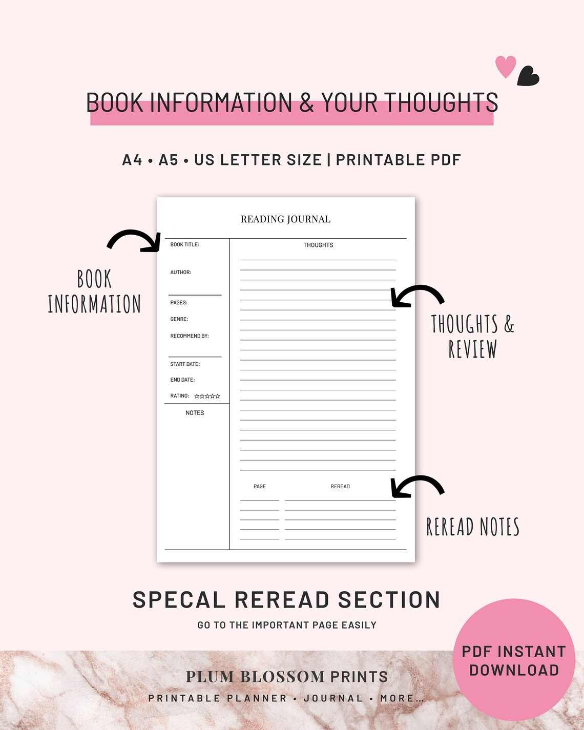 Reading Journal Printable, Reading List, Reading Log, Reading Wishlist ...
