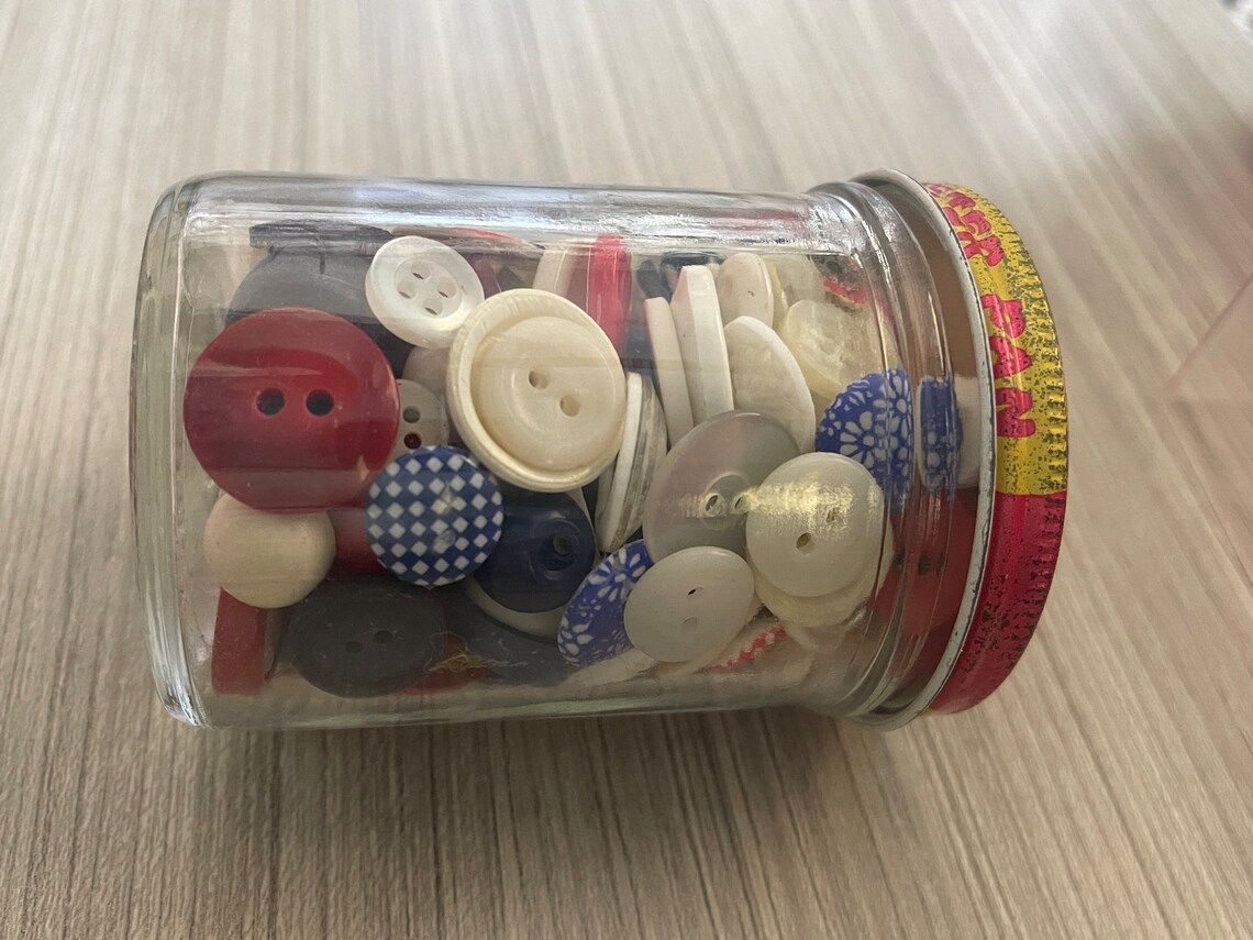 Vintage Peter Pan Jar of Red White and Blue Buttons - Etsy