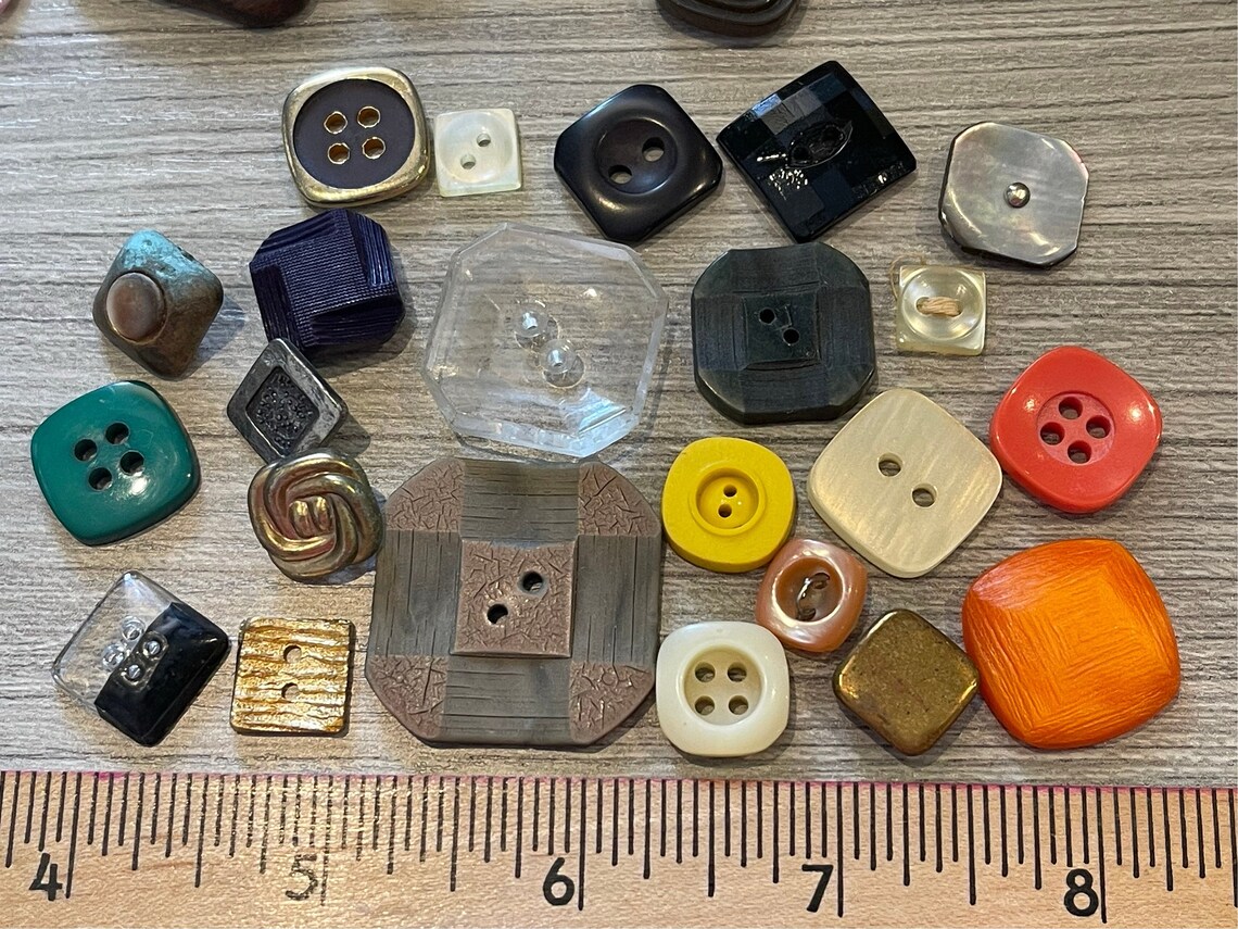 Vintage Square Buttons, Mix of Sizes, Colors, and Materials! Over 60 ...