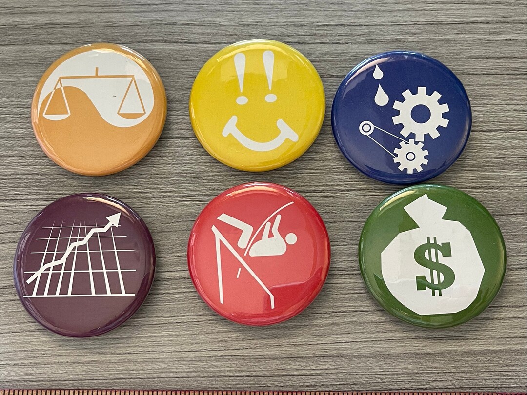 Six Pins / Buttons With Various Symbols - Rainbow Colors (red, Orange ...
