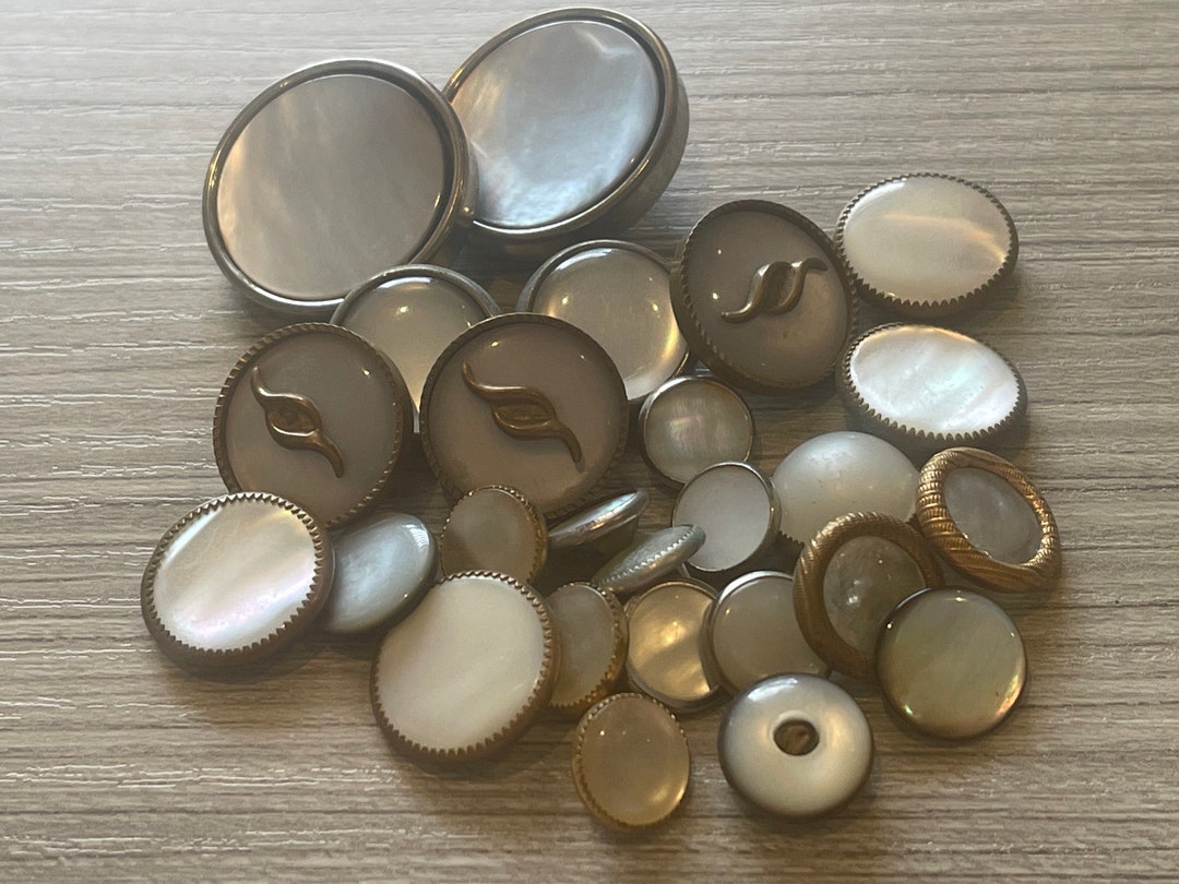 Over Two Dozen Mother of Pear Metal Rimmed Buttons - Etsy