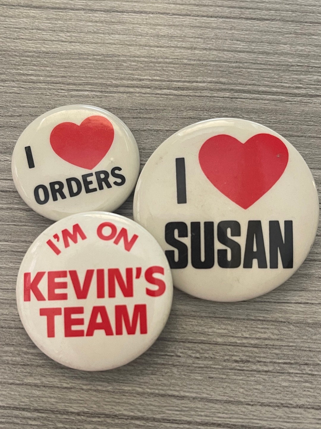 Three Vintage Pins / Buttons - I Love Susan, I Love Orders, I’m on ...