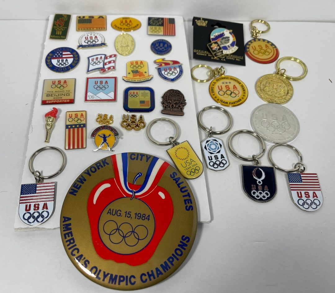 HUGE USA Olympics Pins, Coins, Keychains, and Sticker! Spans Almost 3 ...