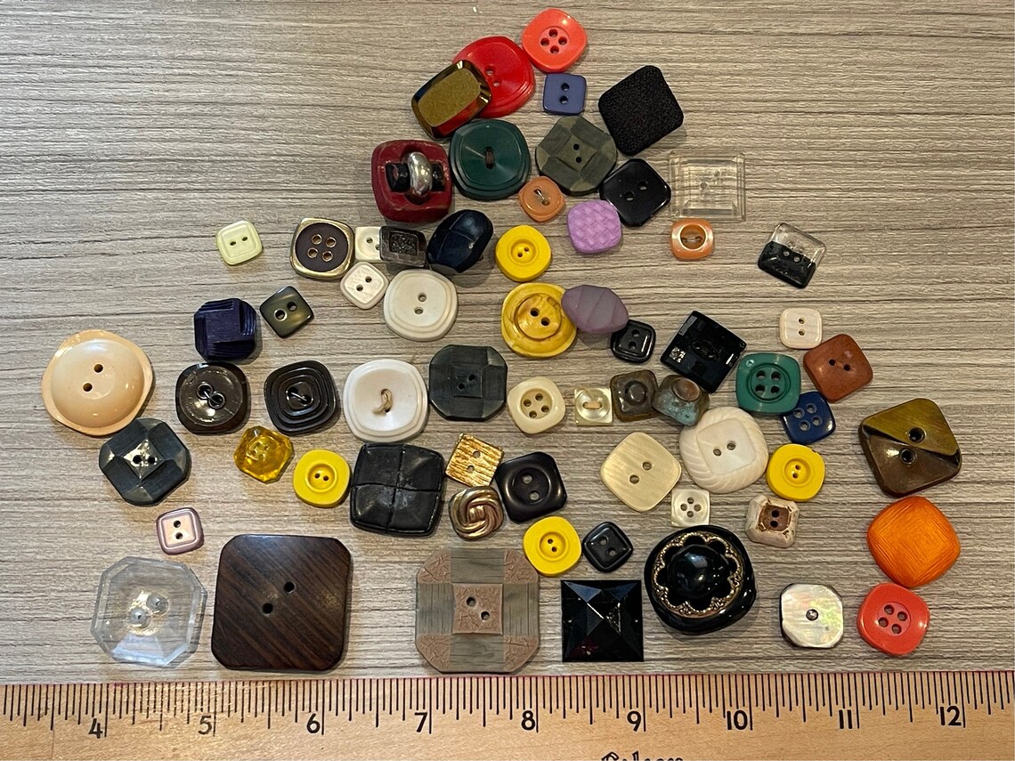 Vintage Square Buttons, Mix of Sizes, Colors, and Materials! Over 60 ...