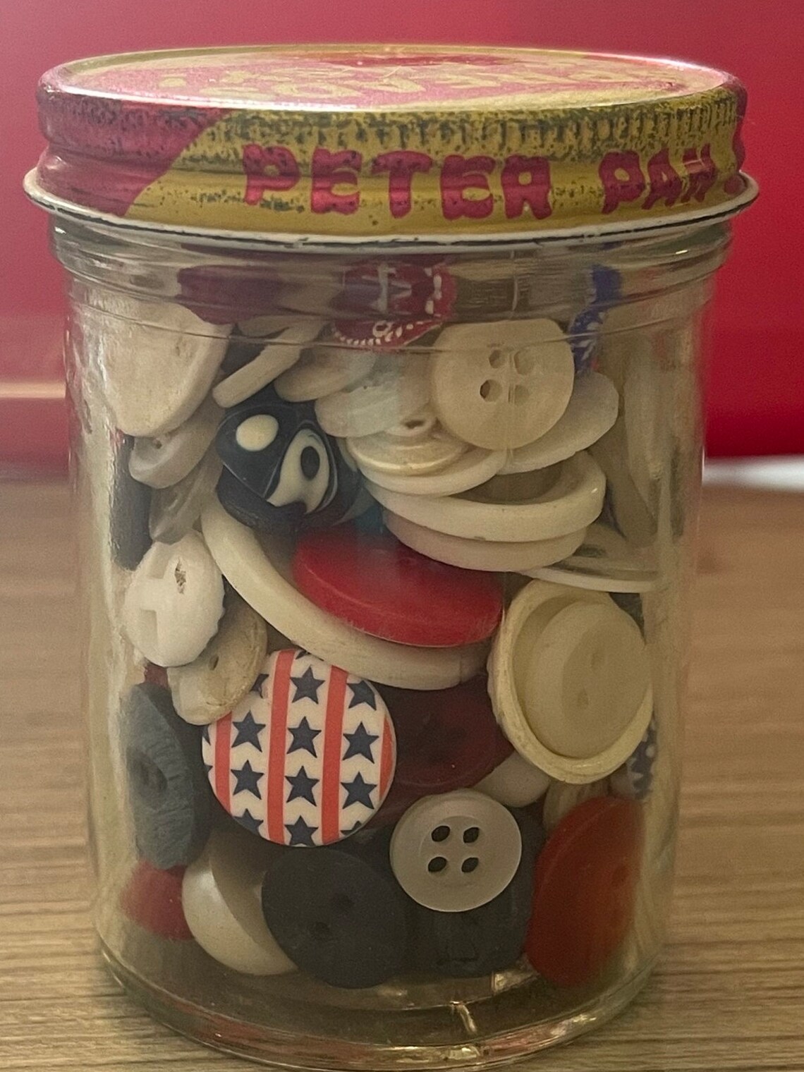Vintage Peter Pan Jar of Red White and Blue Buttons - Etsy