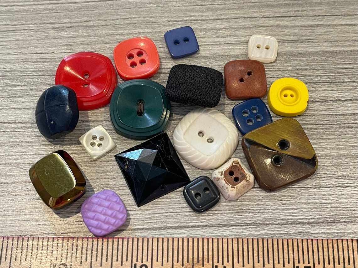 Vintage Square Buttons, Mix of Sizes, Colors, and Materials! Over 60 ...